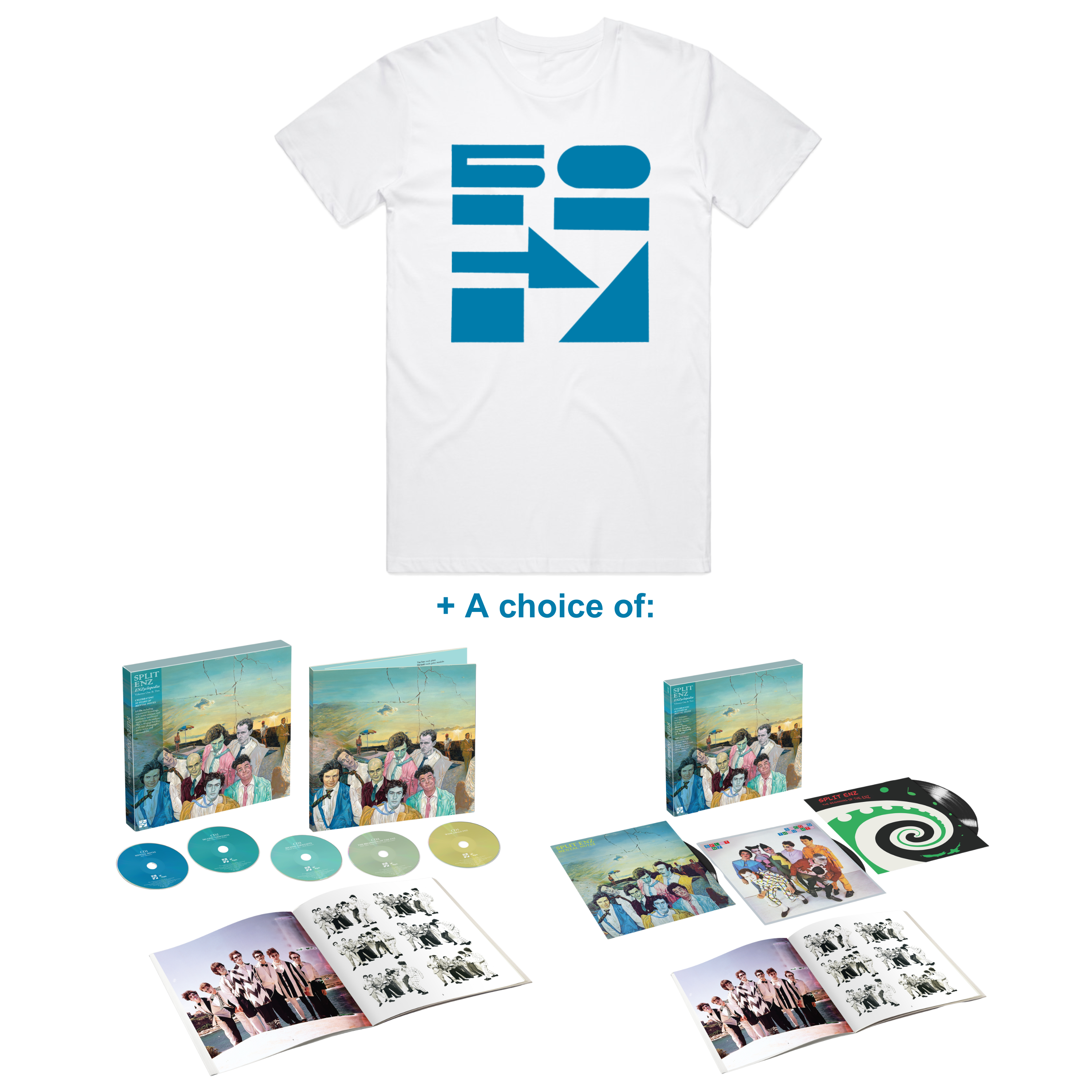 ENZ 50 White T-Shirt + Music Bundle | Split Enz – Warner Music Australia Store